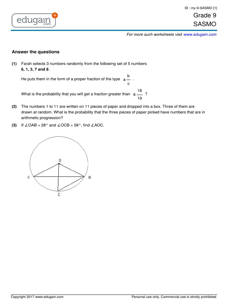 Grade 9 Sasmo: Answer The Questions | PDF | Area | Triangle