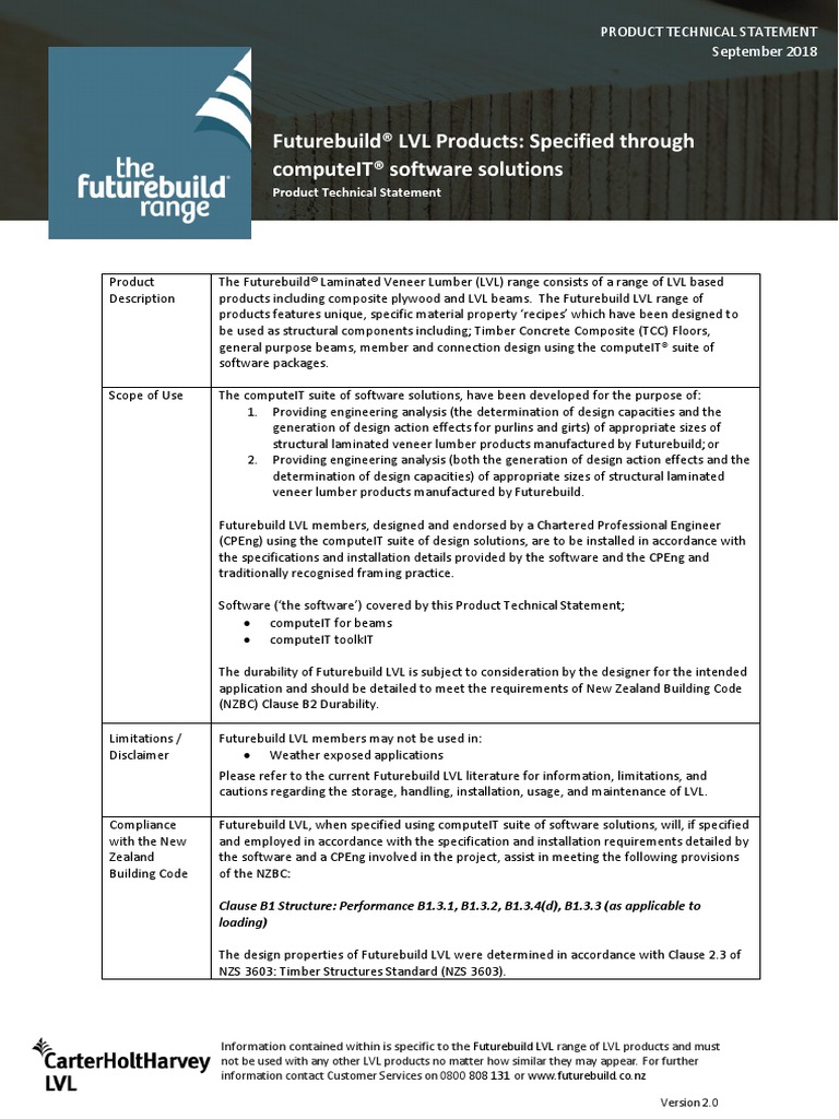 Futurebuild® LVL Products: Specified Through Computeit® Software Solutions | PDF | Lumber ...
