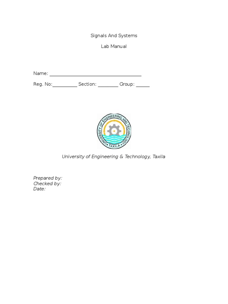 Signals and Systems Lab Manual: University of Engineering & Technology, Taxila | PDF | Matrix ...