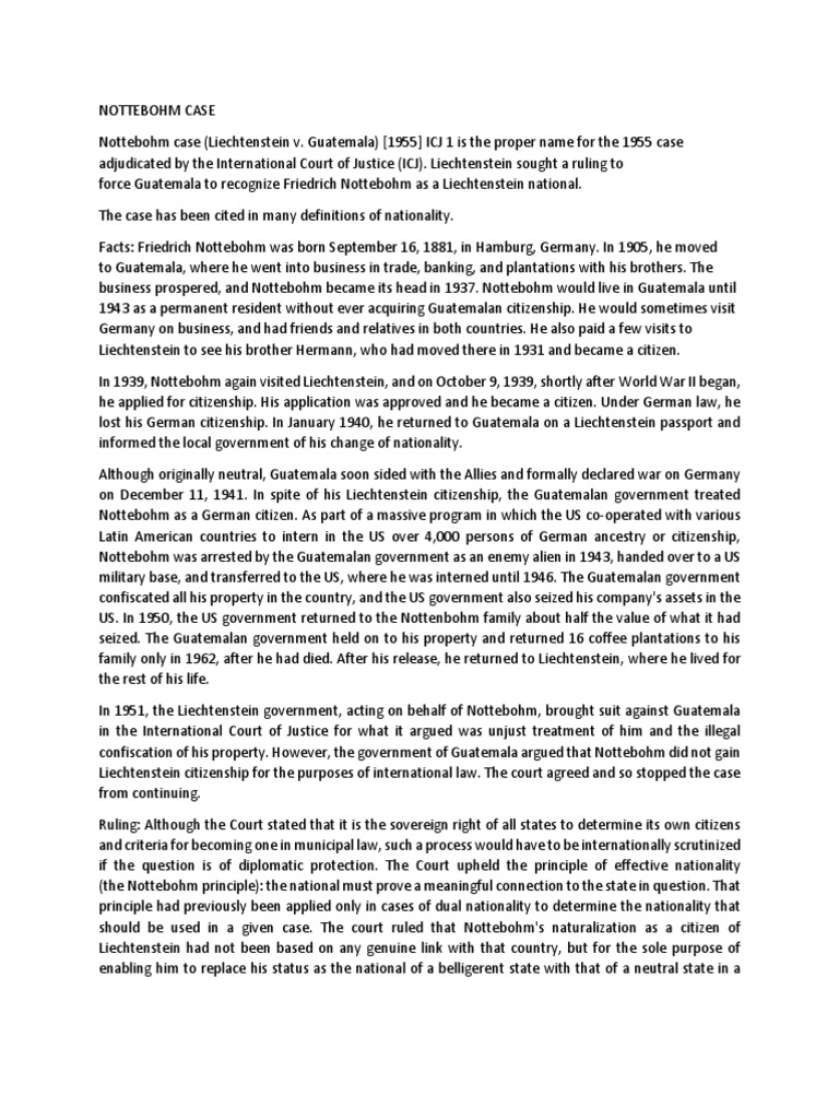 Nottebohm Case: ICJ Ruling on Citizenship | PDF | International Law ...