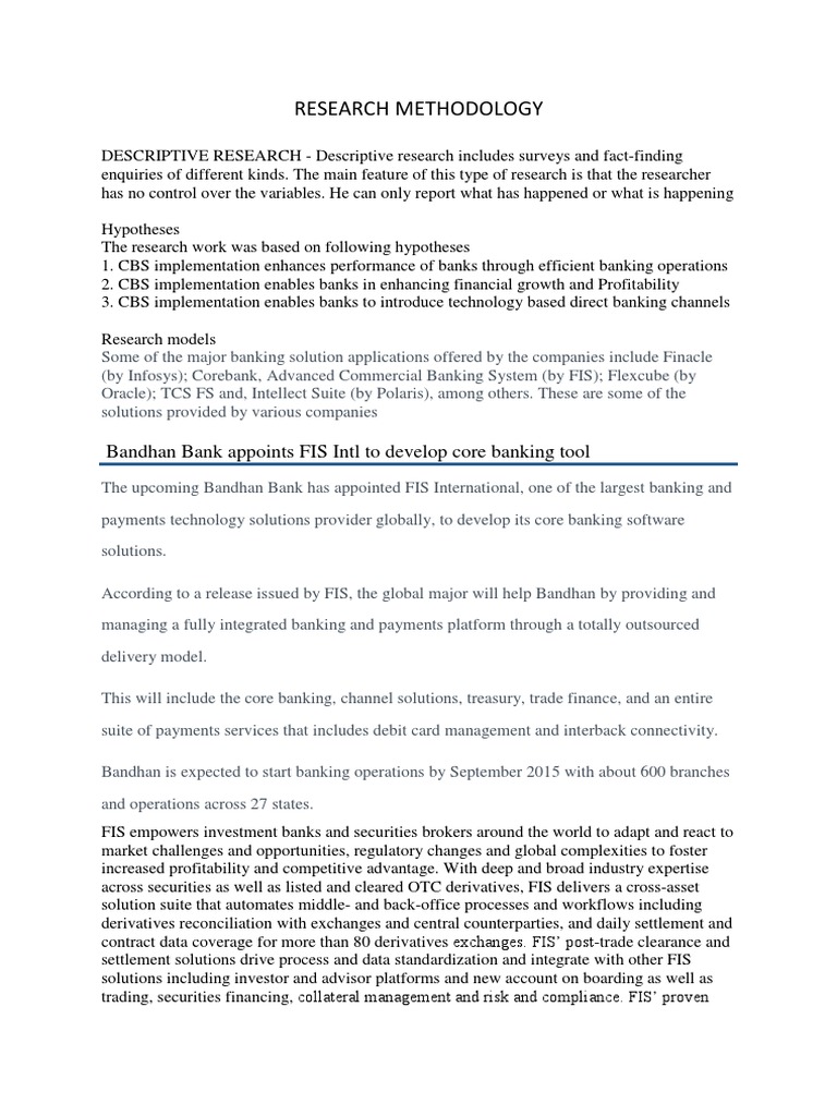 Research Methodology: Bandhan Bank Appoints FIS Intl To Develop Core ...