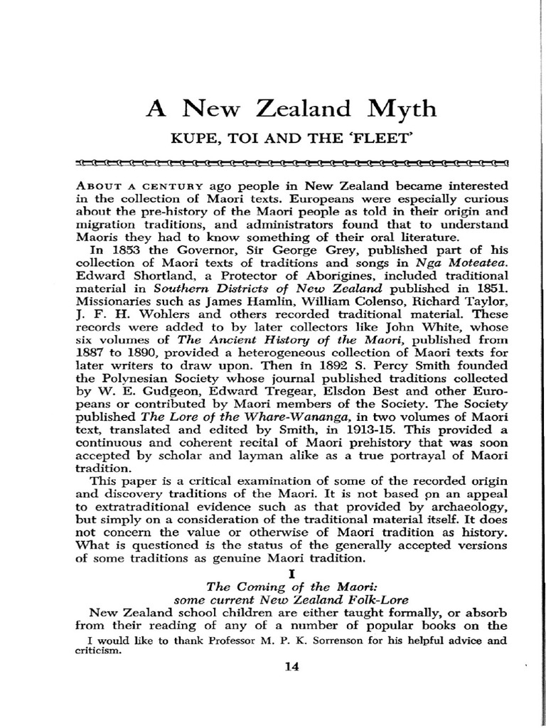A New Zealand Myth: Kupe, Toi and The 'Fleet' | PDF | Māori People | Māori