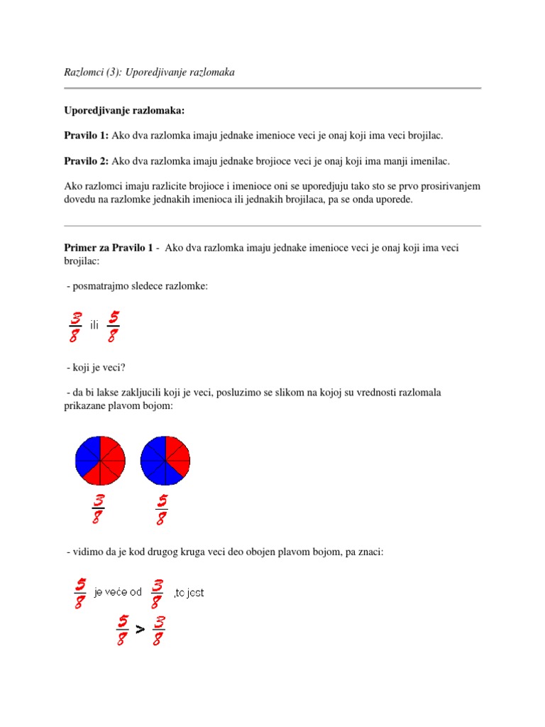 Razlomci (3) - Uporedjivanje Razlomaka | PDF