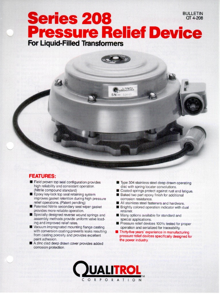 Qualitrol Pressure Relief Device 208-216 Series | PDF
