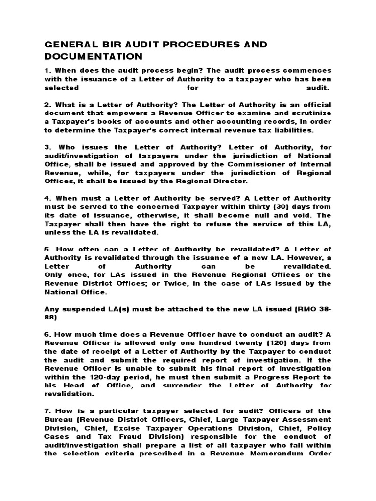 General Bir Audit Procedures and Documentation | PDF