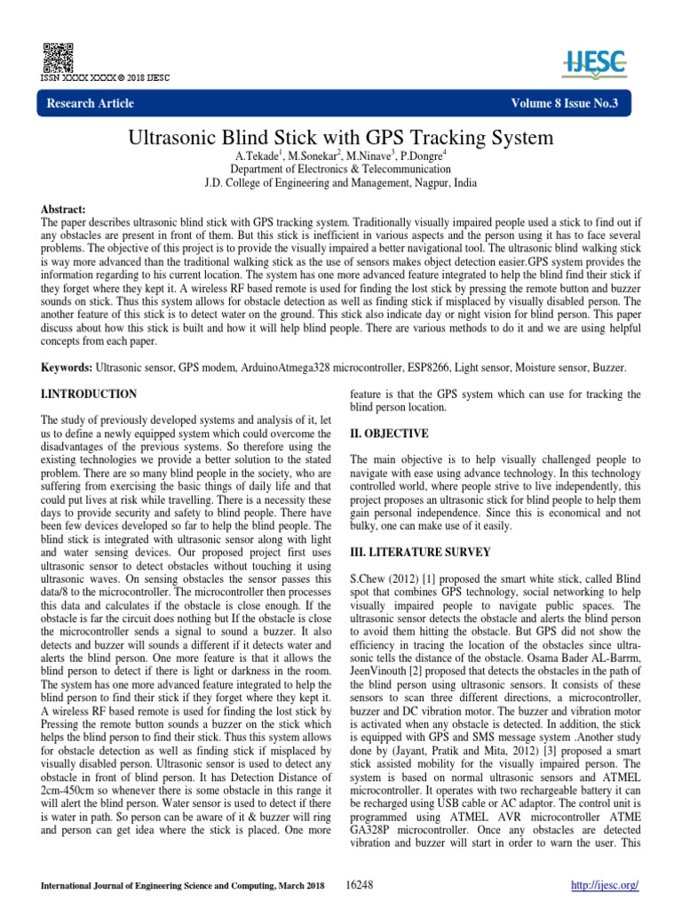 .Ultrasonic Blind Stick With GPS Tracking System | PDF | Visual ...