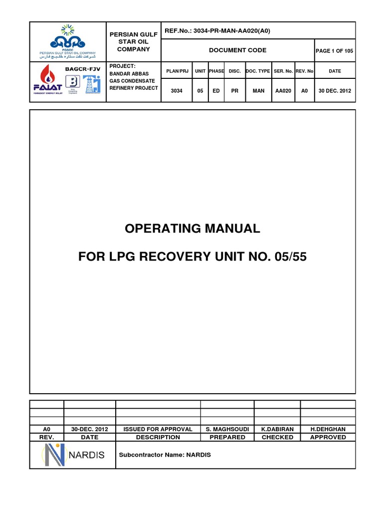 Operating Manual For LPG Recovery Unit No. 05/55: Persian Gulf Star Oil ...