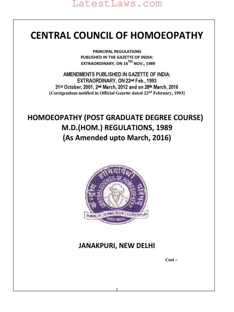 M.D. Homoeopathy Regulations Overview | PDF | Thesis | Doctor Of Medicine