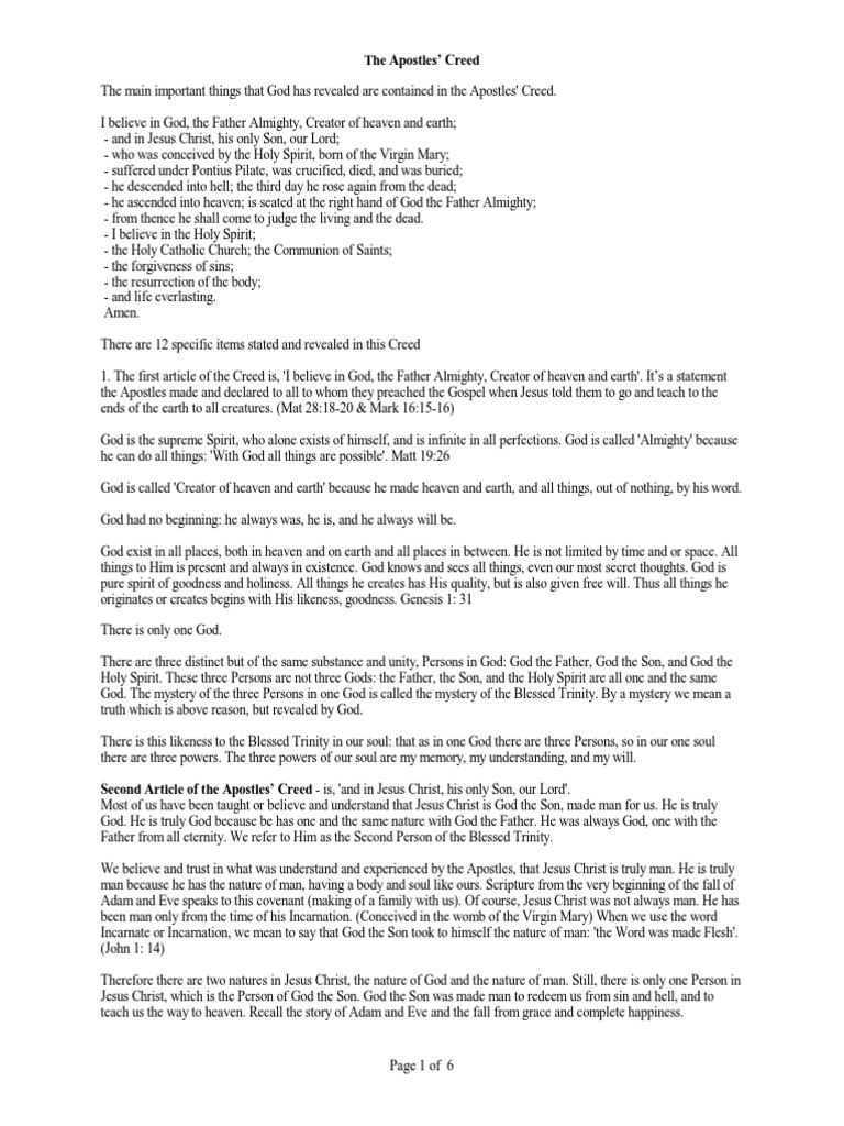 Apostles Creed | PDF | God The Father | Catholic Church