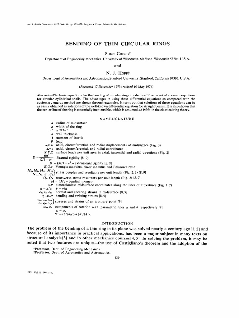Bending of Thin Circular Rings | PDF | Bending | Stress (Mechanics)