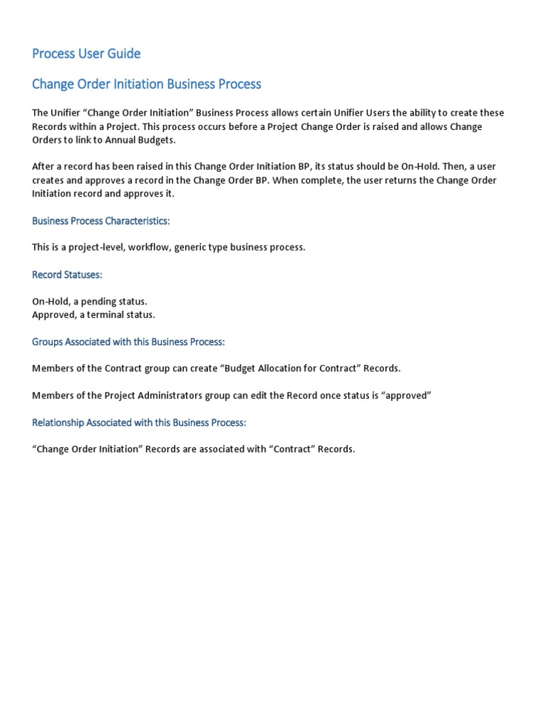 Process User Guide Change Order Initiation Business Process | PDF ...