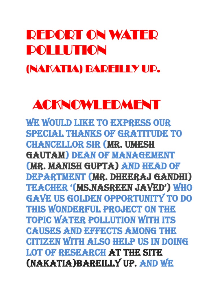 Report on Water Pollution | Water Pollution | Groundwater