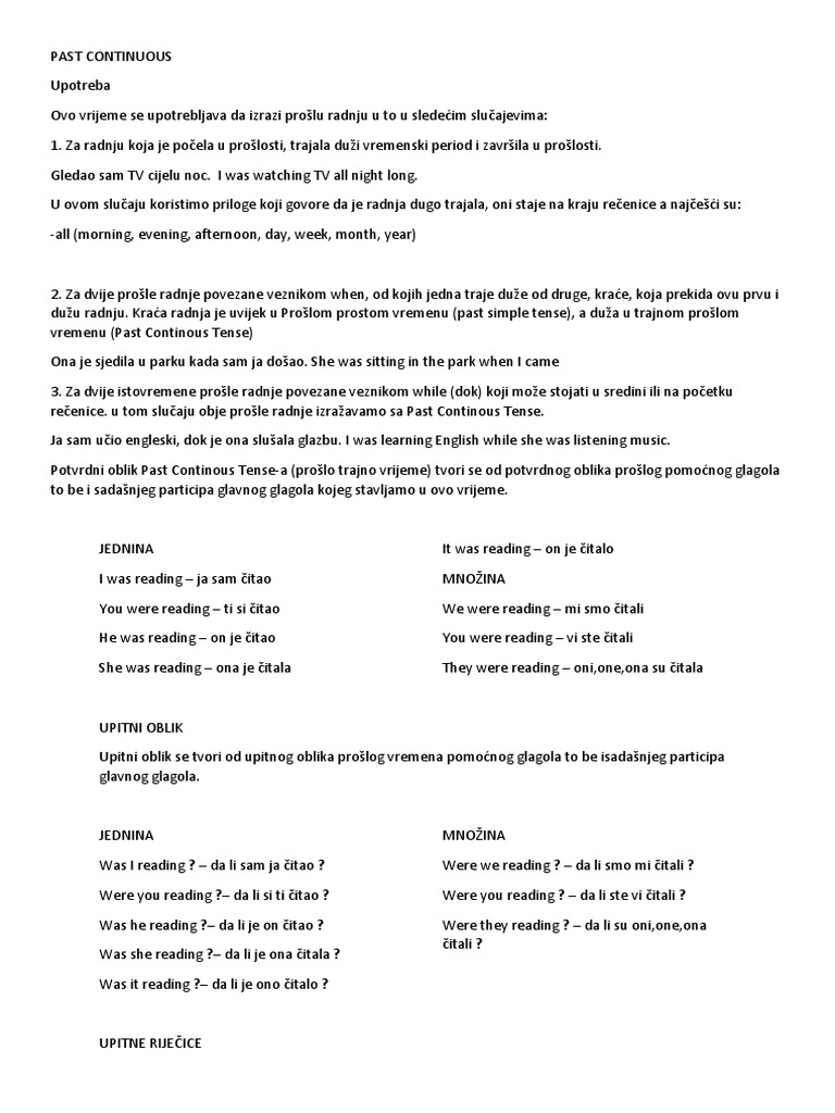 Past Continuous Objašnjenje | PDF