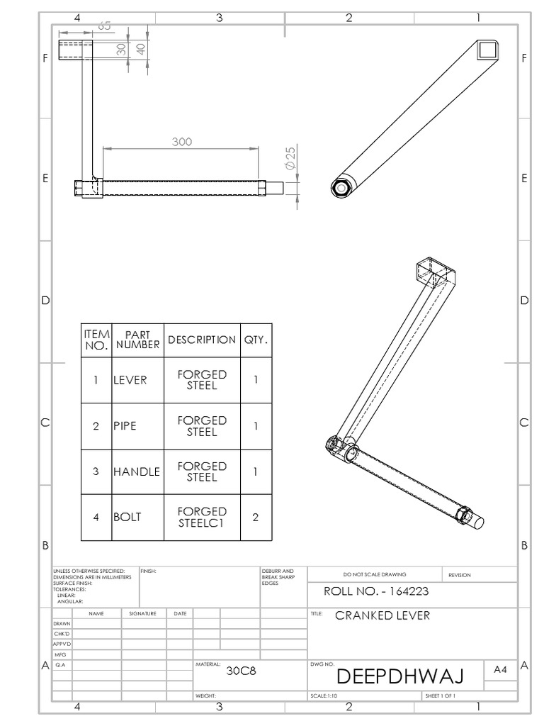 Cranked Lever Assembly Drawing with Itemized Parts List | PDF ...