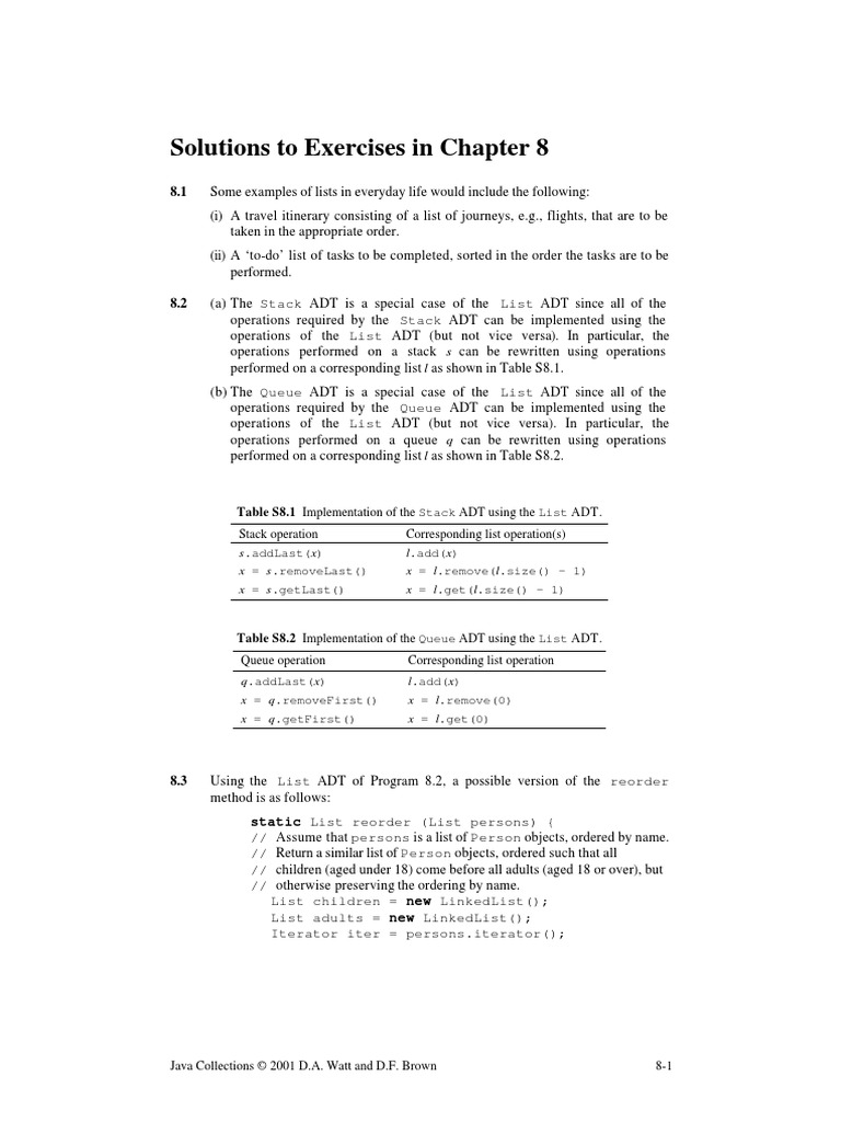 Solutions To Exercises in Chapter 8: Stack Operation Corresponding List Operation(s) | PDF ...