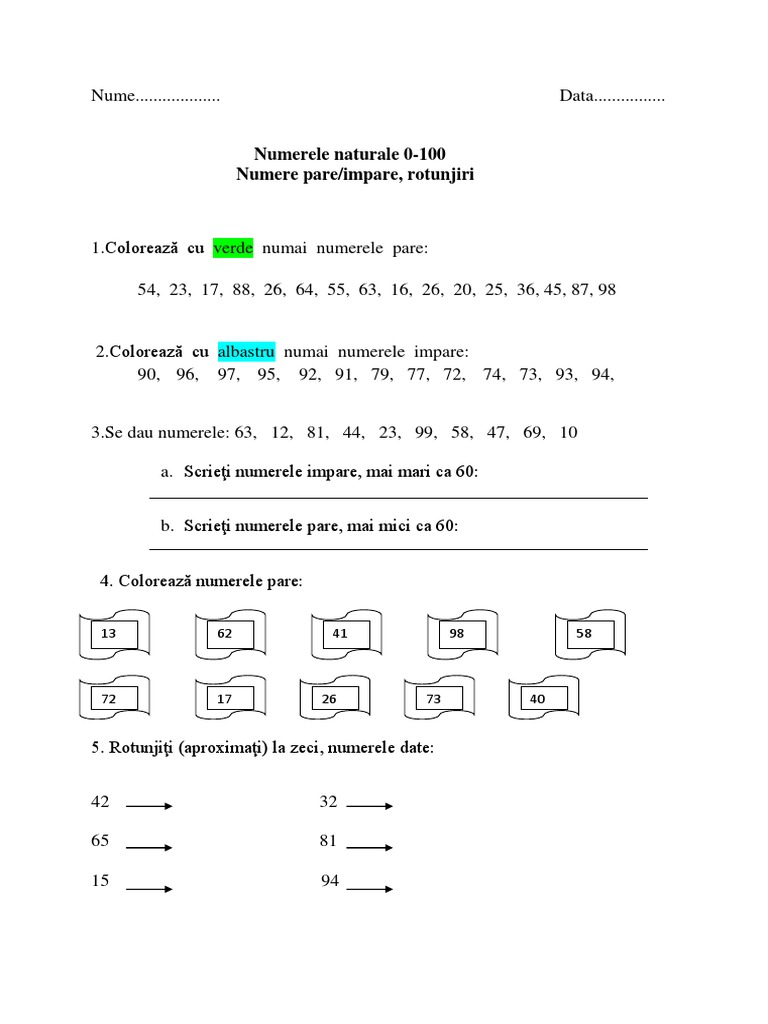 nr.0-100 Par, Impar, Rotunjiri Fisa 1 | PDF