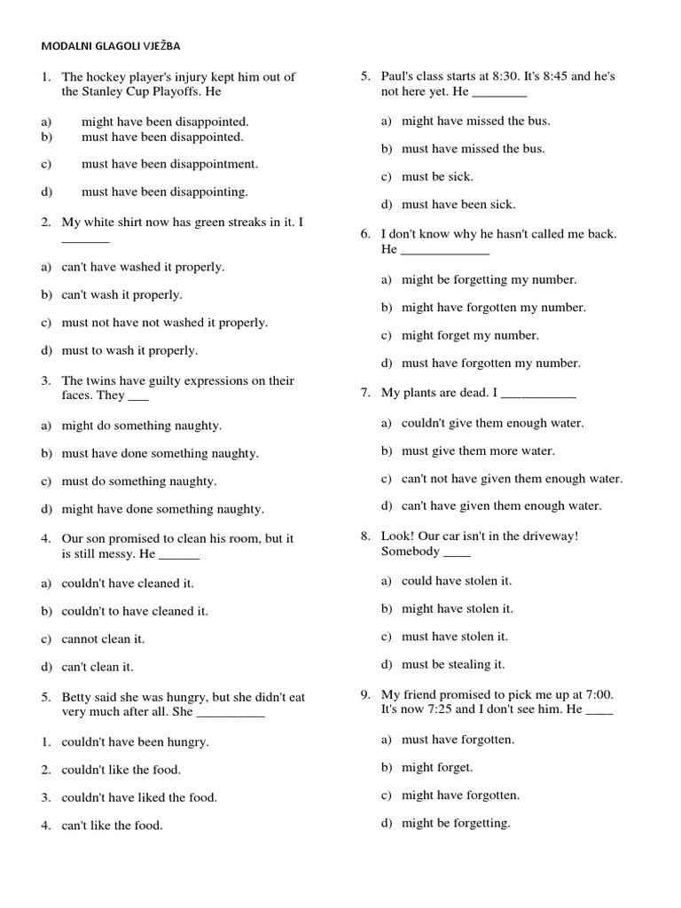 Modalni Glagoli Vježba | PDF