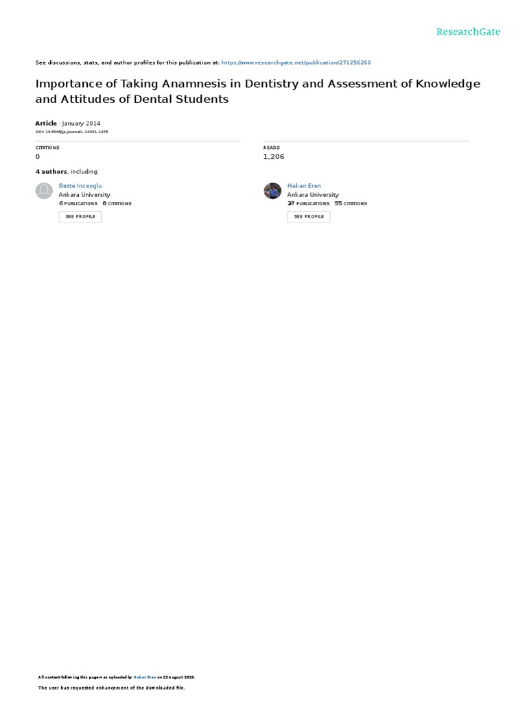 Importance of Taking Anamnesis in Dentistry and Assessment of Knowledge ...