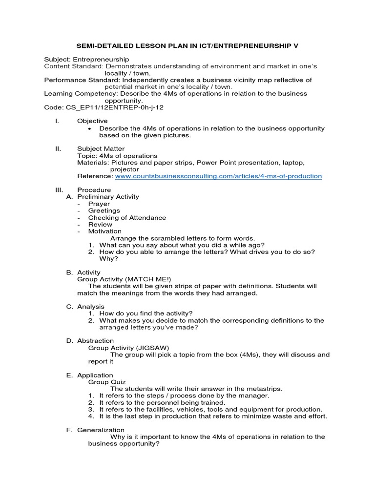 Entrepreneurship | PDF | Lesson Plan | Educational Technology