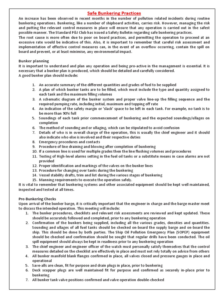 Safe Bunkering Practices: Bunker planning | Fuel Oil | Valve