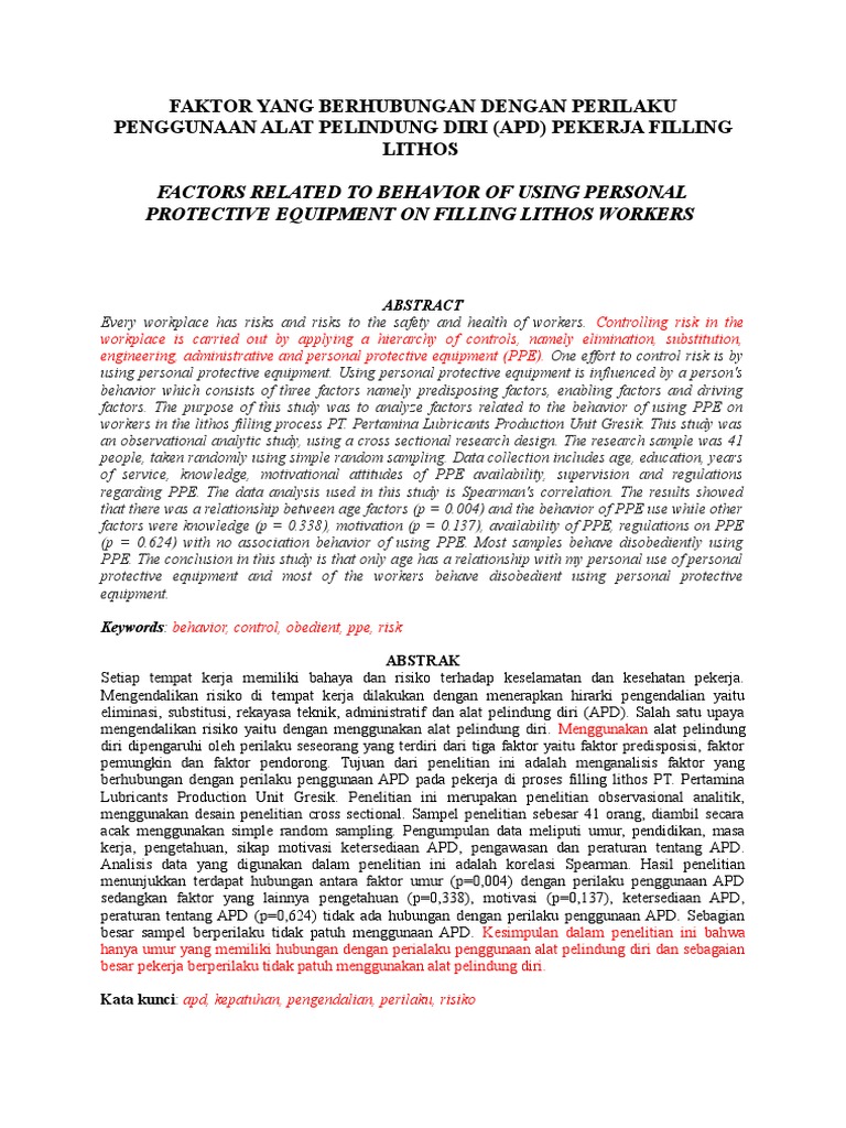 Factors Related To Behavior of Using Personal Protective Equipment On ...