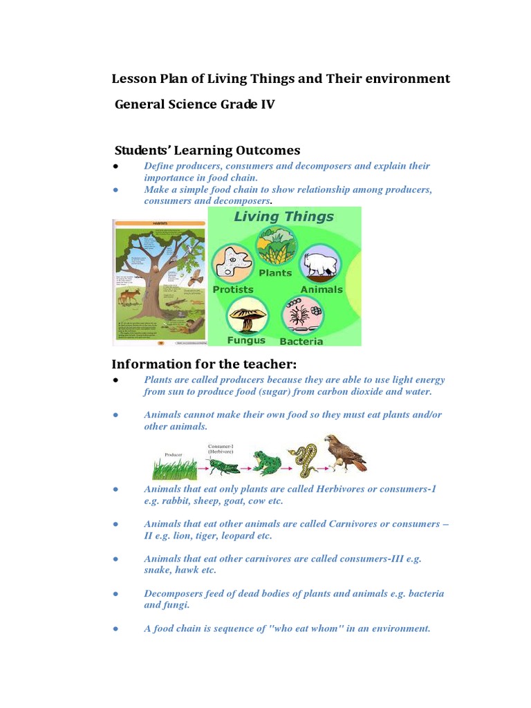 Lesson Plan of Living Things and Their Environment General Science ...