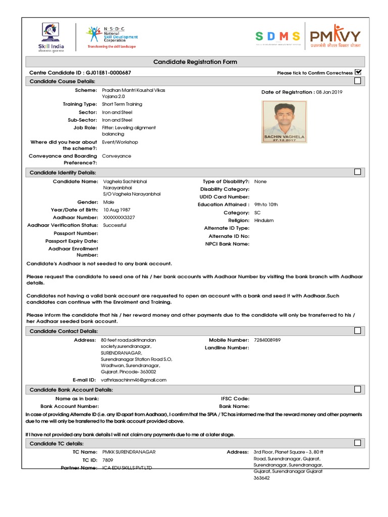 Candidate Registration Form: Centre Candidate ID: GJ01E81-0000687 ...