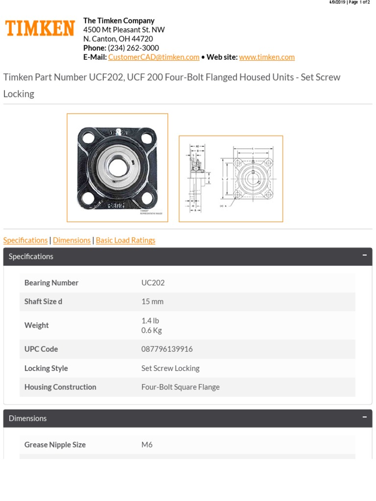 UCF202 Bearing Dimensions and Specs | PDF | Mechanical Engineering