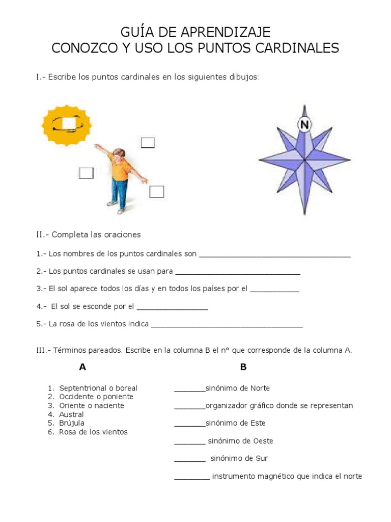 Guía de Aprendizaje: Puntos Cardinales | PDF