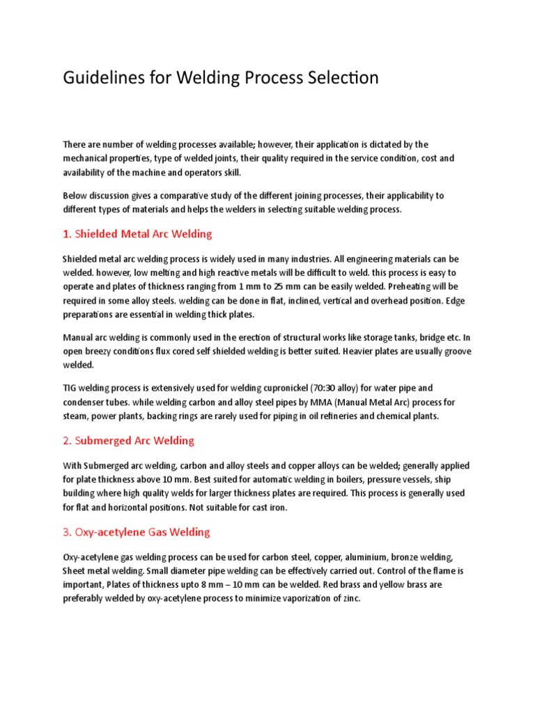 Guidelines for Welding Process Selection | PDF | Welding | Construction