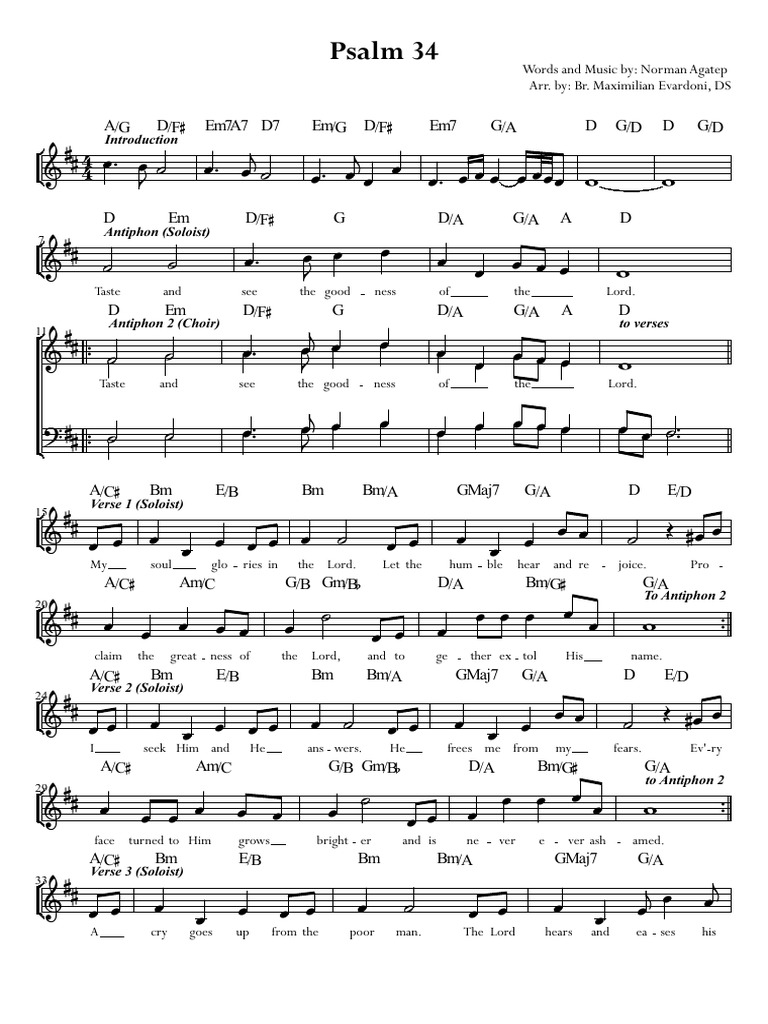 Psalm 34: Words and Music By: Norman Agatep Arr. By: Br. Maximilian ...