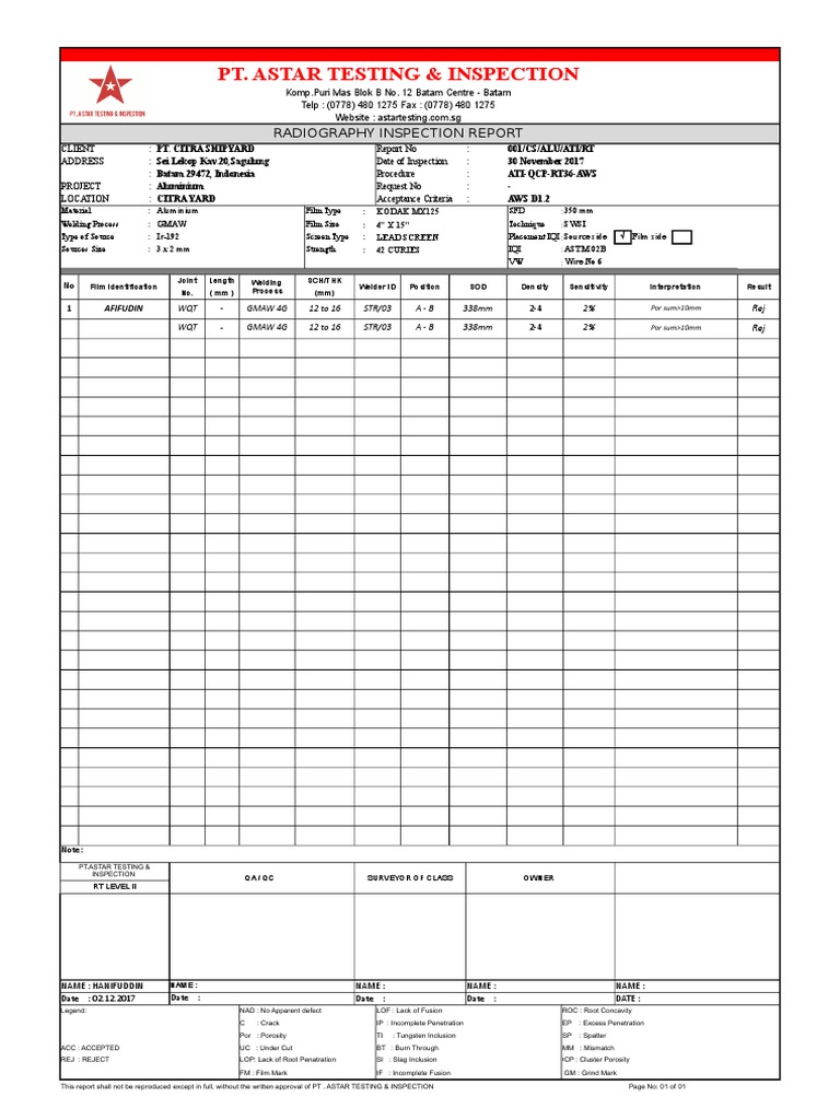 Pt. Astar Testing & Inspection | PDF | Welding | Construction