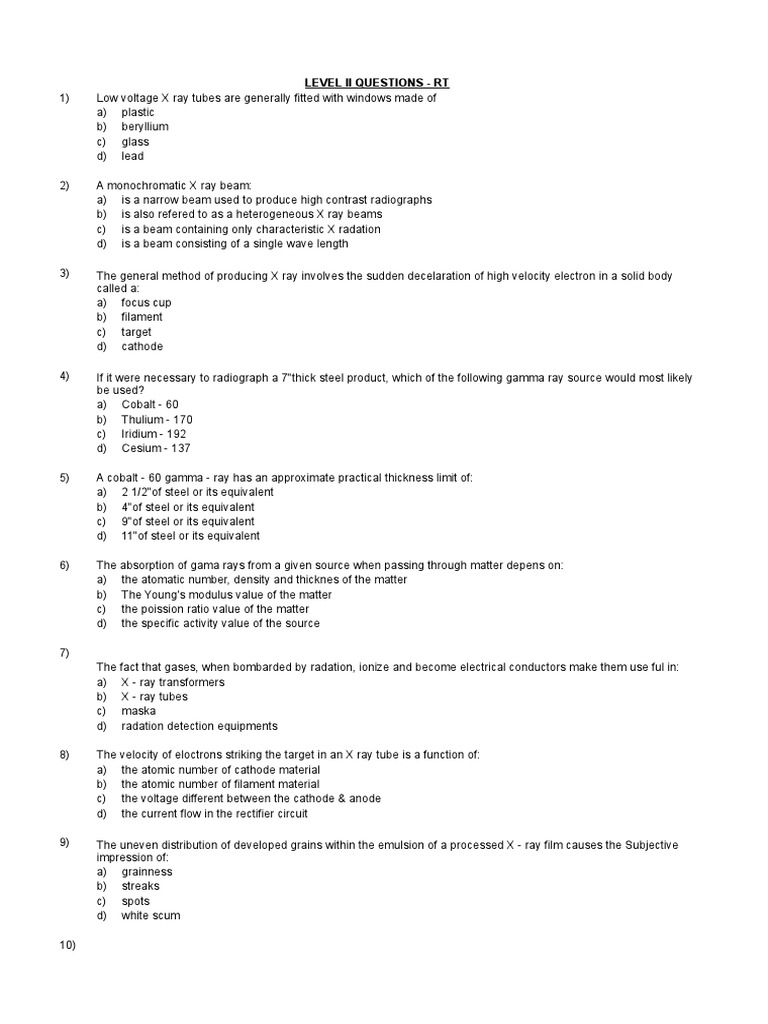 Level Ii Questions | Download Free PDF | X Ray | Radiography