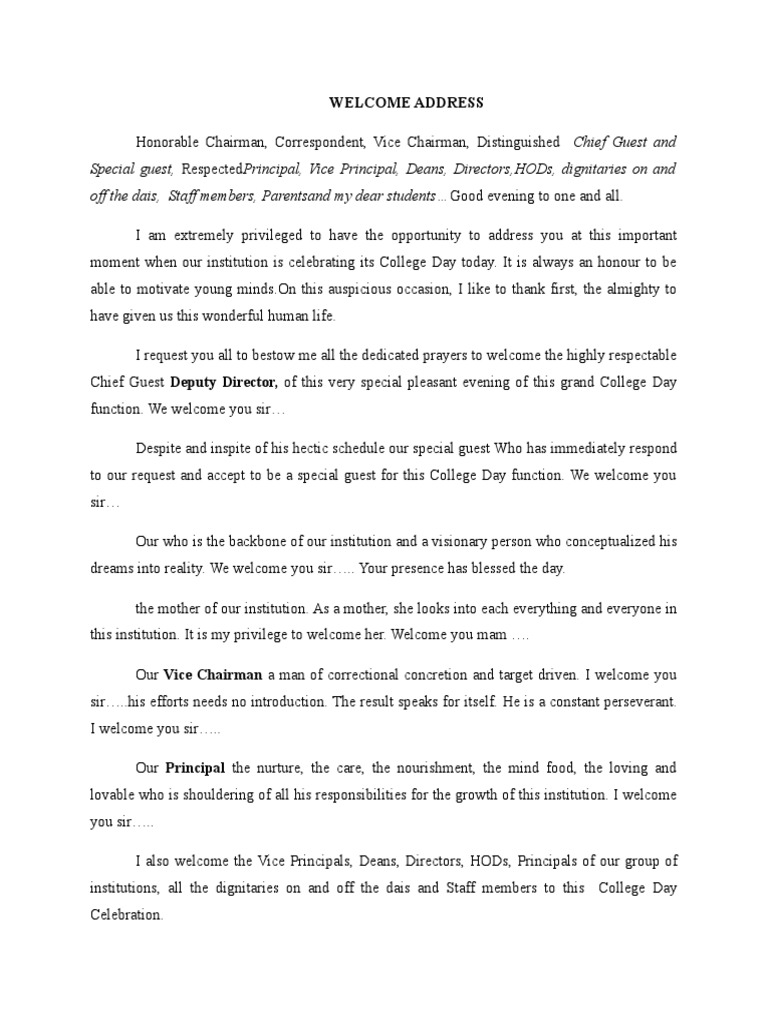 College Day Welcome Address | PDF | Career & Growth