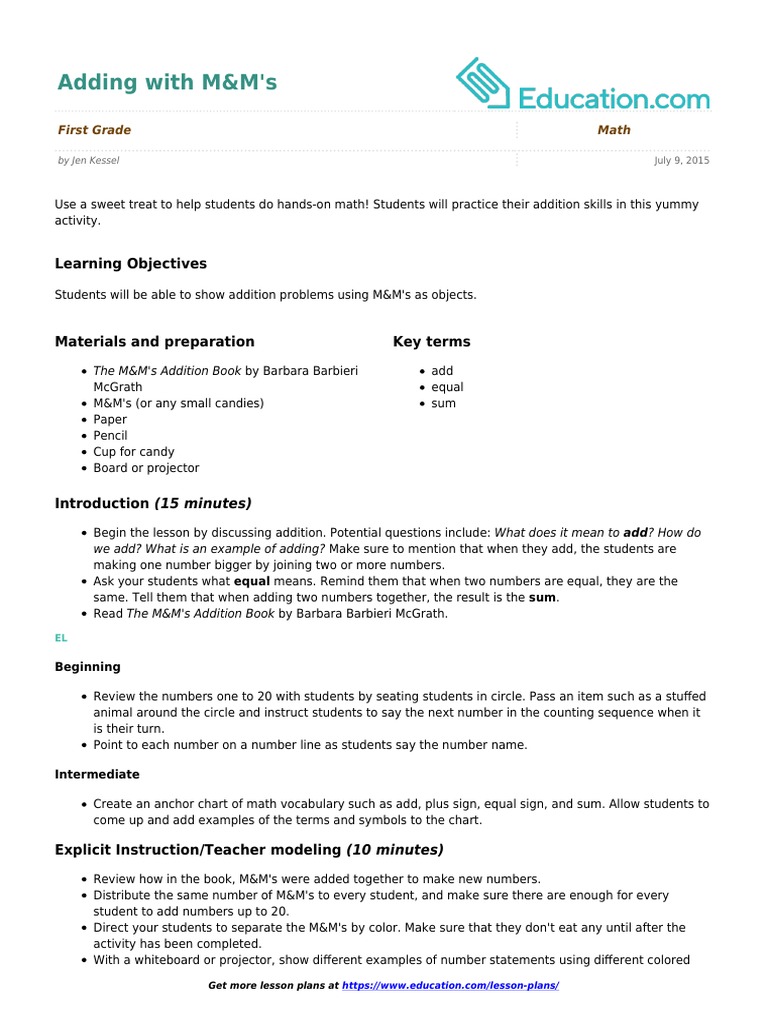 Do Math With Mms PDF | PDF | Lesson Plan | Psychological Concepts