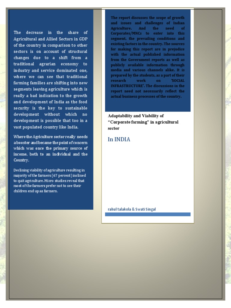 Corporate Farming Viability in India | PDF | Agriculture | Economic Growth