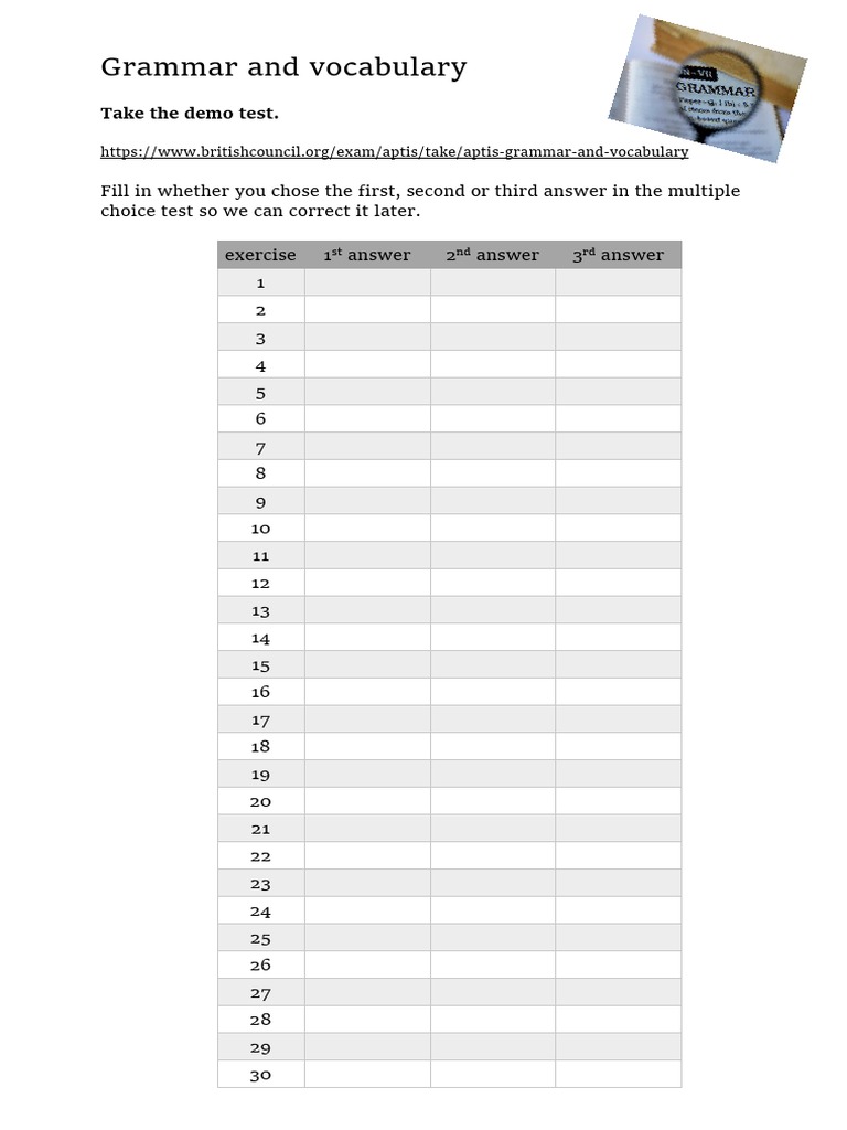 Aptis Grammar and Vocabulary | PDF