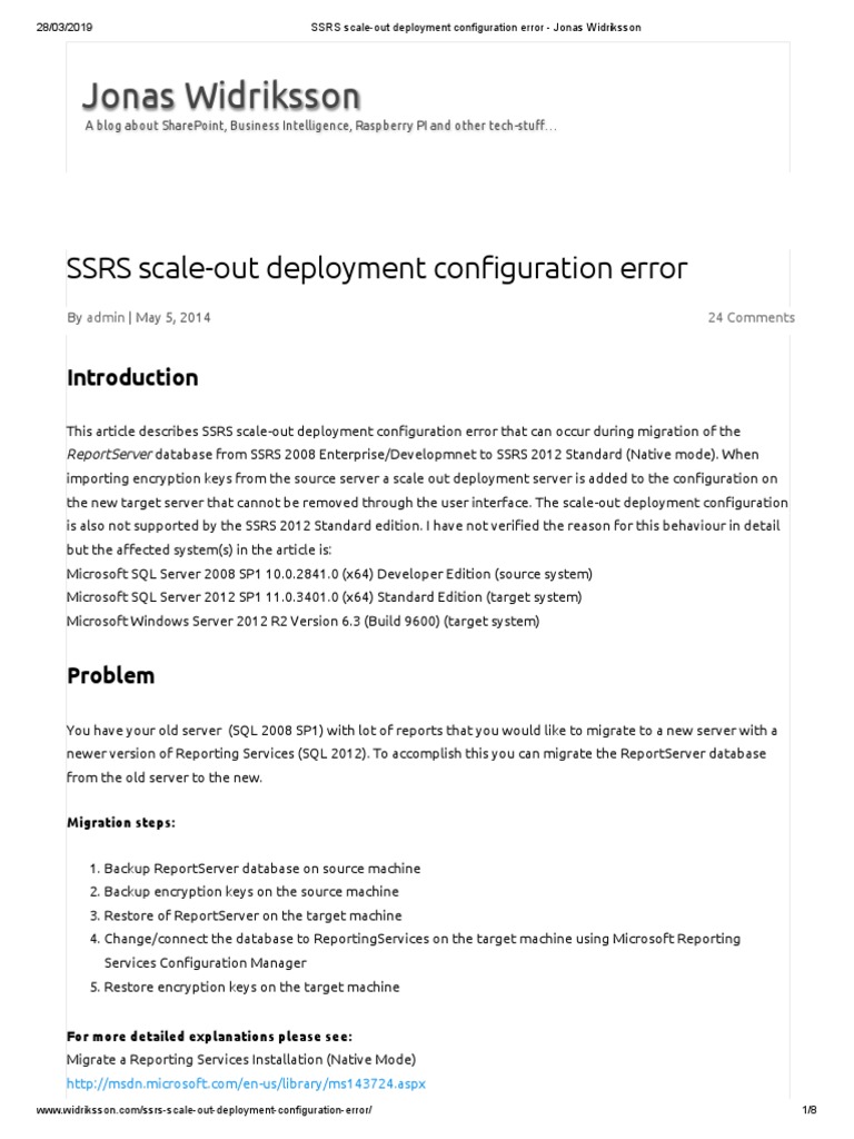 SSRS Scale-Out Deployment Configuration Error - Jonas Widriksson | PDF ...