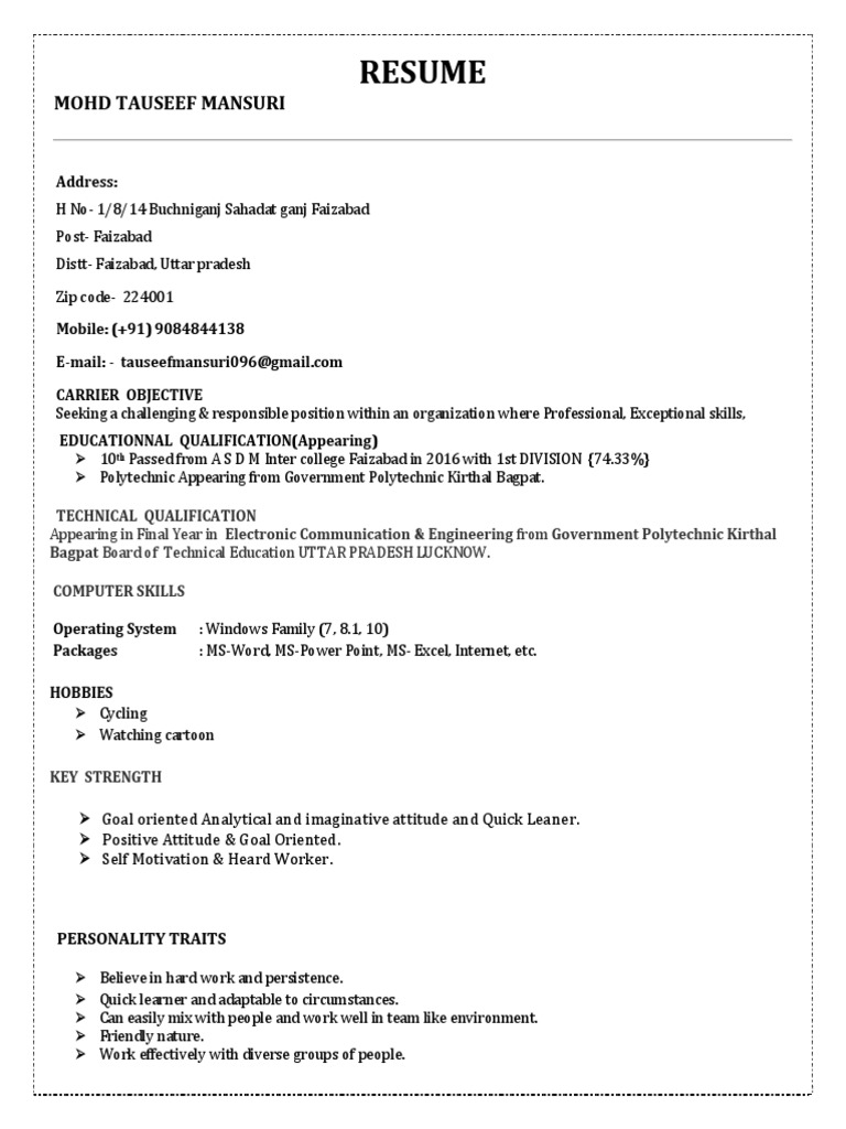 Resume Tauseef - 03-Apr-19 - 10 - 15 - 11 | PDF
