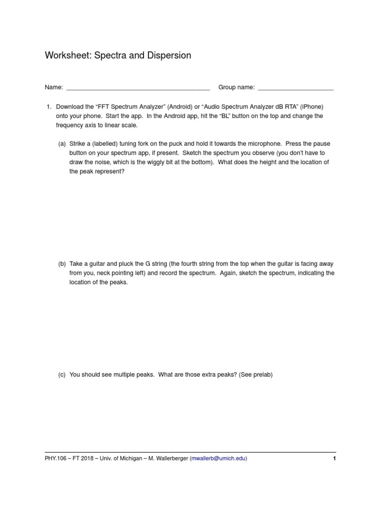 Worksheet Spectra Dispersion | PDF | String Instruments | Waves