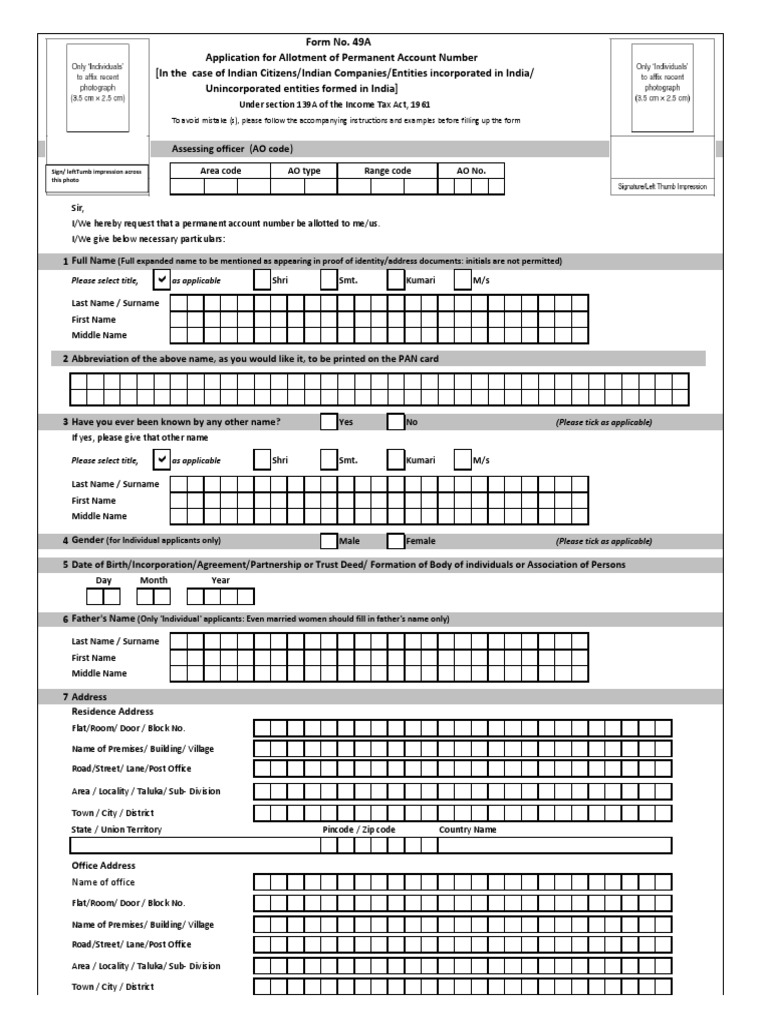 49A (New PAN Form) PDF | PDF | Identity Document | Government