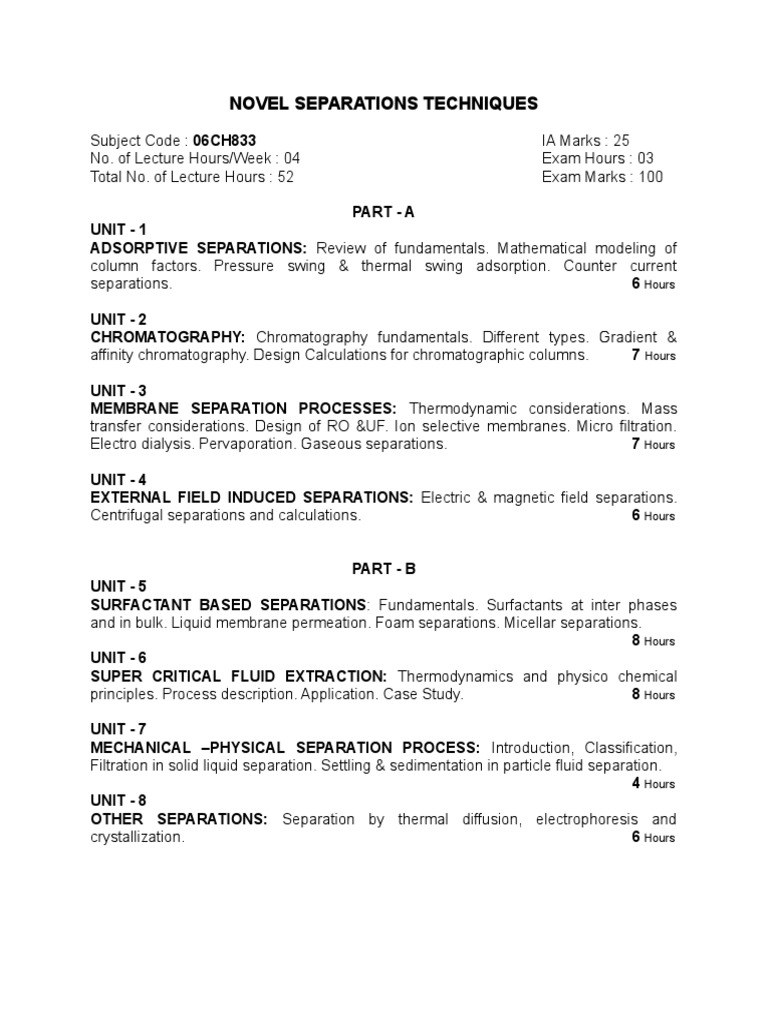 Novel Separations Techniques | PDF | Membrane | Membrane Technology