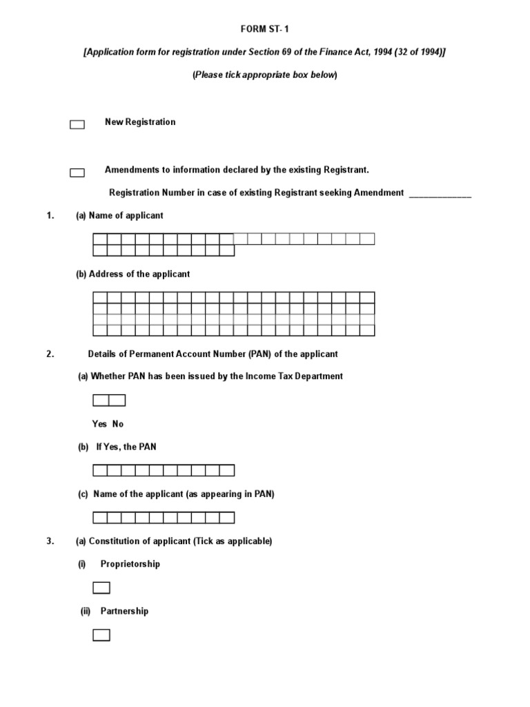 Form ST-1 Registration Application | PDF | Sole Proprietorship ...