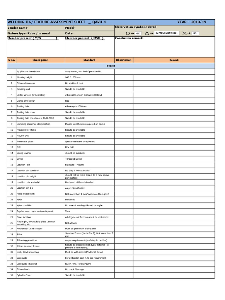 Welding Jig Inspection Checklist | PDF | Screw | Electrical Wiring