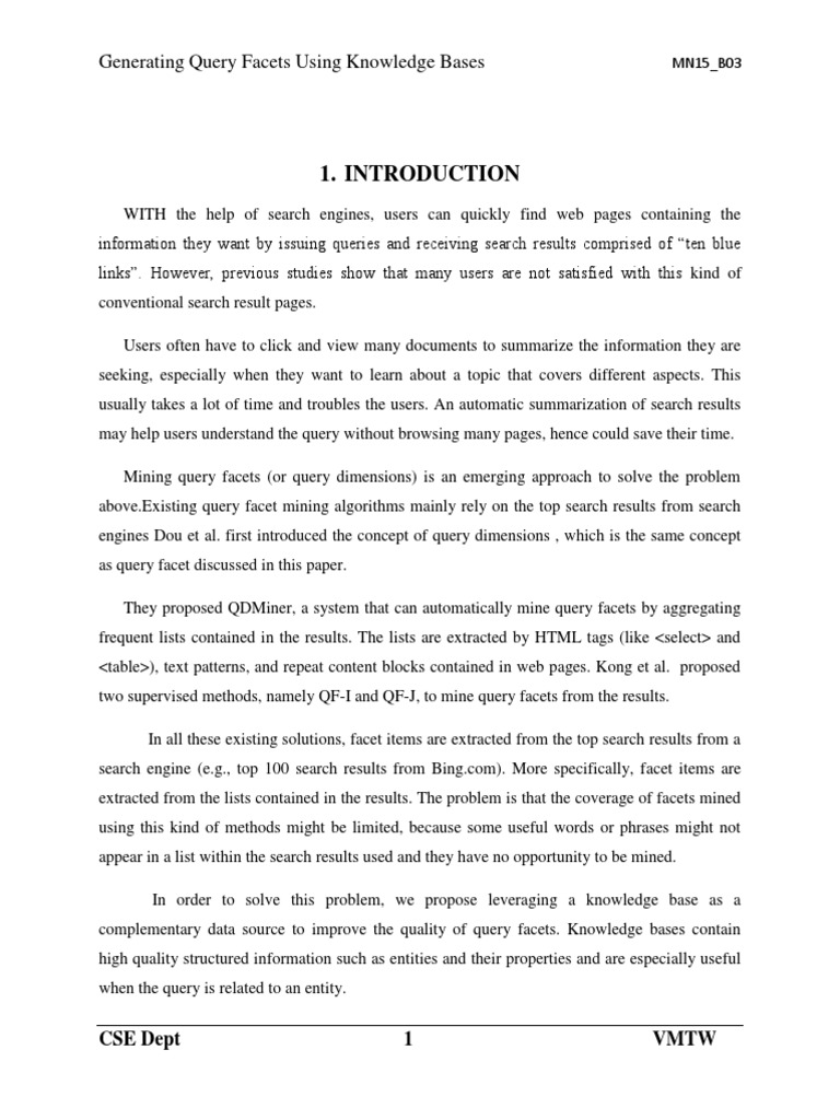 Generating Query Facets Using Knowledge Bases: CSE Dept 1 VMTW | PDF | Java Server Pages ...