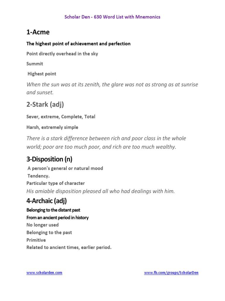 Scholar Den 630 Word List PDF | PDF | Adjective | Defamation