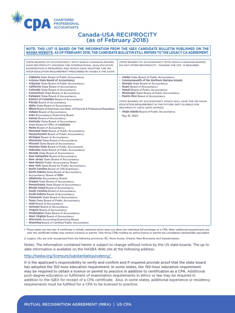 US Canada CPA Reciprocity | PDF | Certified Public Accountant | The ...