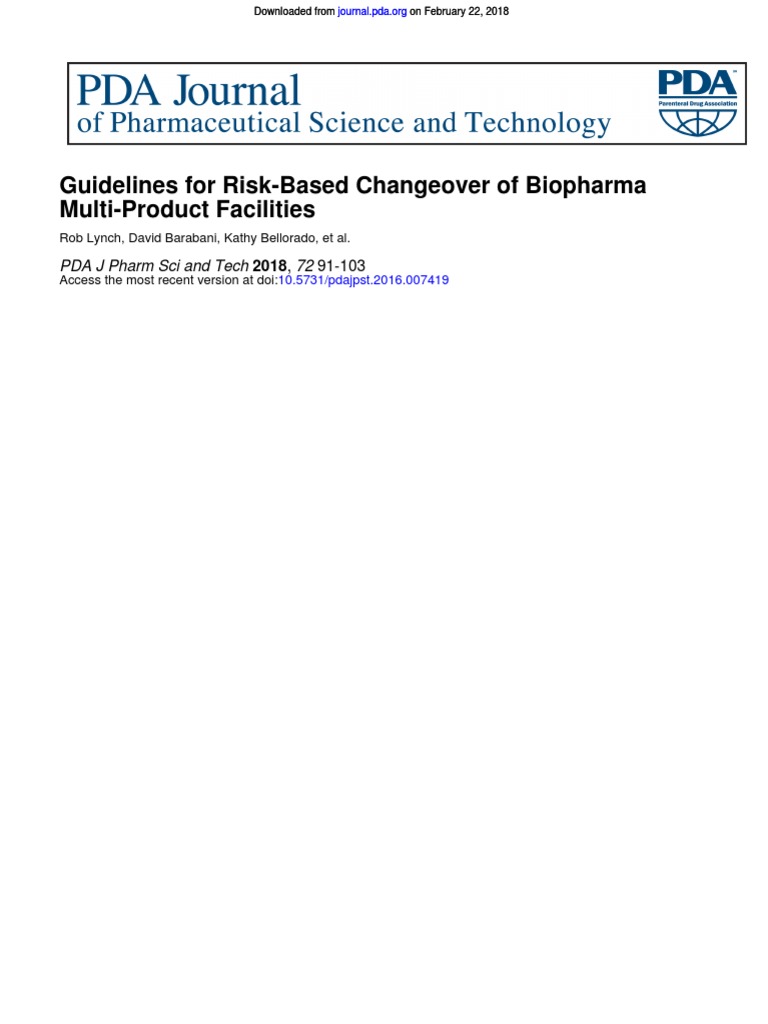2018 Guidelines For Risk Based Change Over of Biopharma Mult Product ...