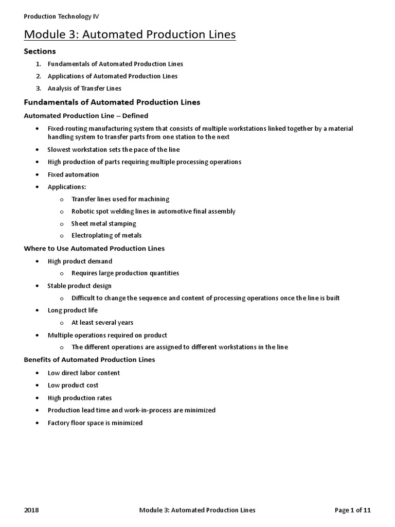 Module 3 - Automated Production Lines (Edit) | PDF | Automation | Line ...