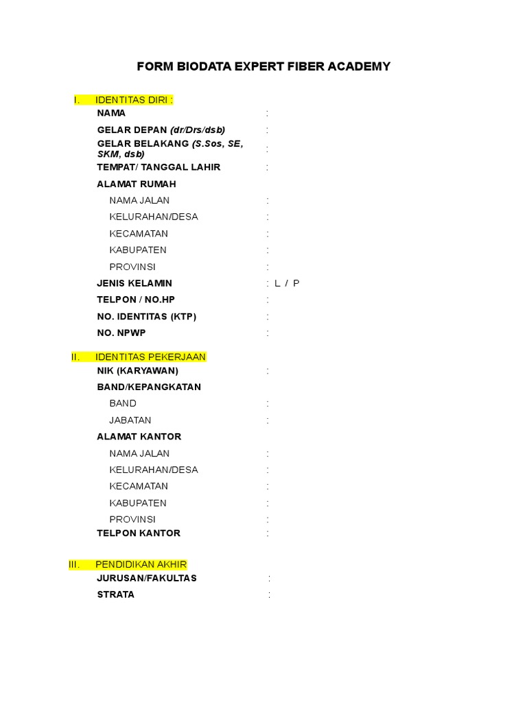 Formulir Biodata Expert | PDF